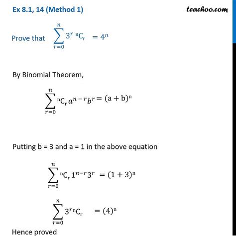 Ex 7 1 14 Prove That Sum R 0 N 3 R NCr 4 N Ex 7 1