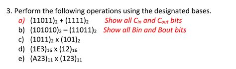 Solved 3 Perform The Following Operations Using The