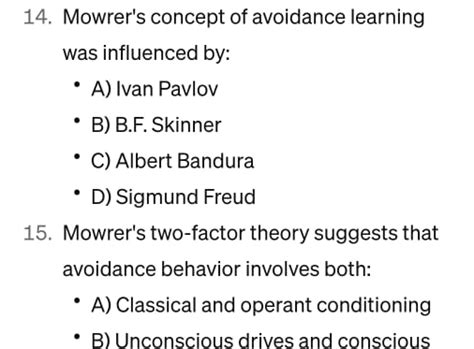 Solved Mowrers Concept Of Avoidance Learning Was Influenced