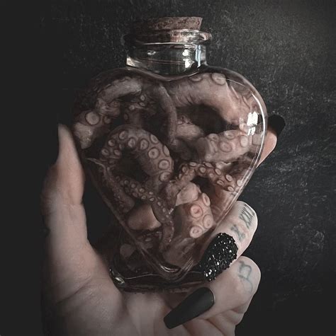Octopus Tentacle Apothecary Heart Shaped Bottle Real Wet Specimen