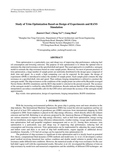 PDF Study Of Trim Optimization Based On Design Of Experiments And RANS Simulation