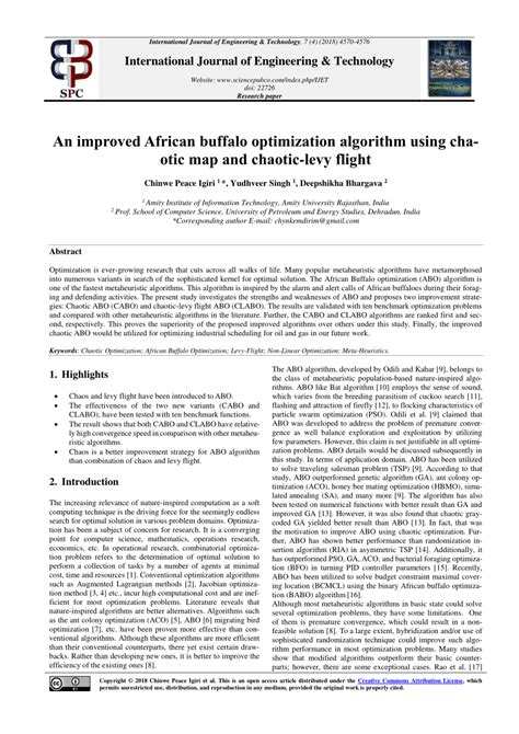 pdf an improved african buffalo optimization algorithm using cha otic