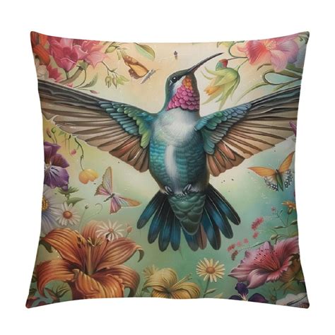 Nawypu Love Garden Hummingbird Pillowcase Watercolor Birds Floral