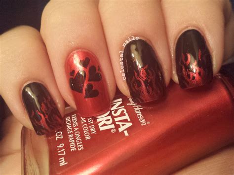 Hearts And Flames Nail Art Celestal Nails