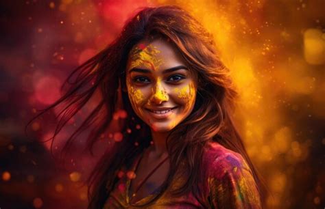 Premium Photo Portrait Of Beautiful Girl Face Covered In Colorful Powder