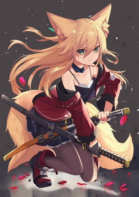 Safebooru 1girl Animal Ears Black Legwear Blonde Hair Blush Clenched