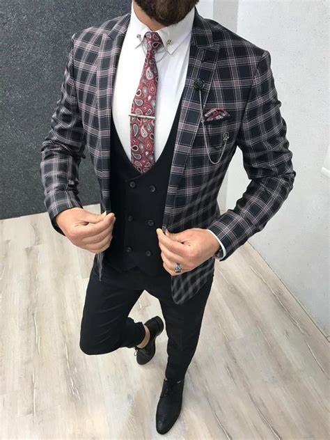 Buy Black Slim Fit Plaid Suit By With Free Shipping