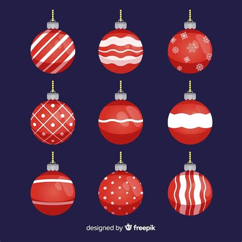 Colección De Adornos De Bolas Navideñas Planas Vector Premium