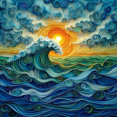 5d Diamond Painting Swirling Waves Sunset Kit Bonanza Marketplace