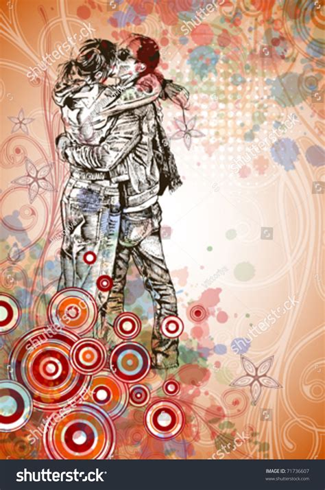 Vector Illustration Two Lovers Kissing Floral Stock Vector Royalty
