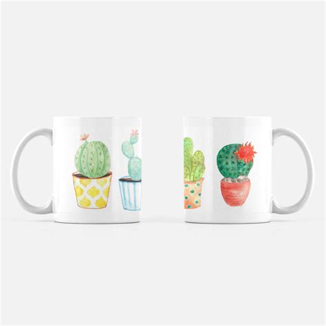 Four Cacti Coffee Mug Mugs Tea Mugs Watercolor Cactus
