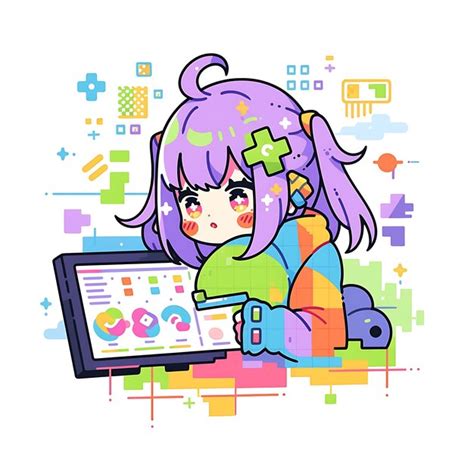 Premium Ai Image A Sticker Of A Girl Learning Coding On A Des Creative Design Bold Line Cute