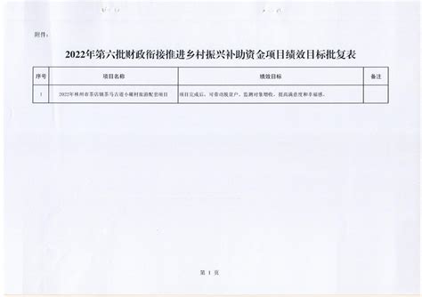 林州市财政局关于2022年第六批财政衔接推进乡村振兴补助资金项目绩效目标的批复林州市人民政府