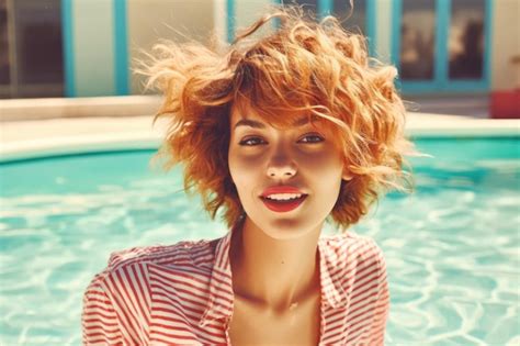 Premium Photo Portrait Beautiful Young Womanrelax Around Swimming