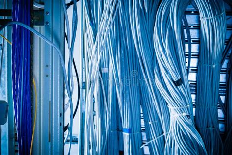 Bunch Of Network Cables In Wave Pattern Leading Across Server Ro Stock Image Image Of Industry