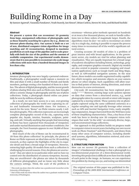 PDF Building Rome In A DayRome On Flickr Represent An Ideal Data Set For D Modeling Research
