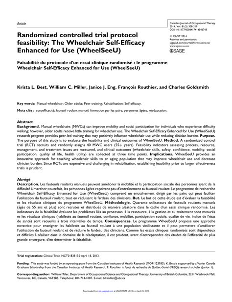 Pdf Randomized Controlled Trial Protocol Feasibility The Wheelchair Self Efficacy Enhanced