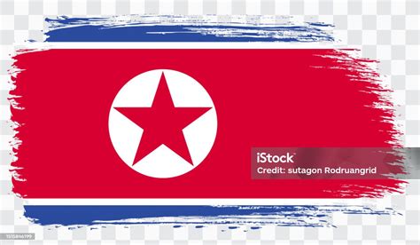 한국 북한 국기와 함께 그런지 브러시 스트로크 수채화 그림 깃발 포스터 국기의 배너 스타일 수채화 그리기 투명한 배경에 격리된
