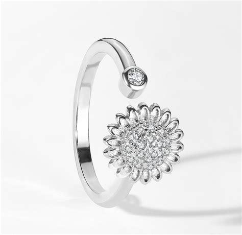 925 Ss Silver Sunflower Spinner Worry Ring Worry Rings
