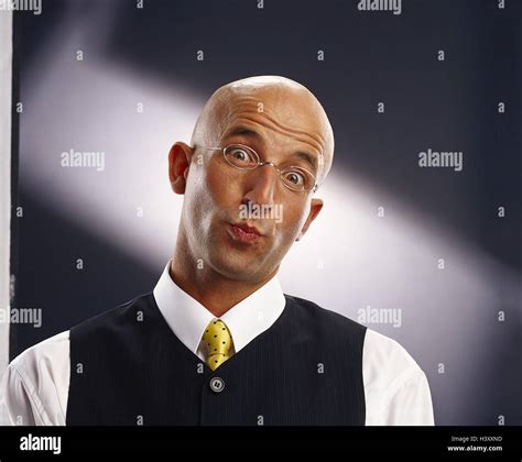Man Glasses Shirt Waistcoat Tie Bald Head Facial Play Portrait