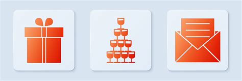 피라미드 타워에 쌓인 와인 잔 선물 상자 및 초대장 카드가 있는 봉투를 설정합니다 흰색 정사각형 버튼 벡터 공란에 대한 스톡 벡터 아트 및 기타 이미지 Istock