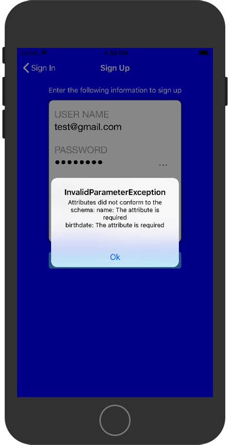 Swift Aws Cognito Required Fields Ios Stack Overflow