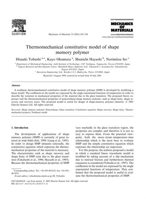 PDF Thermomechanical Constitutive Model Of Shape Memory Polymer DOKUMEN TIPS