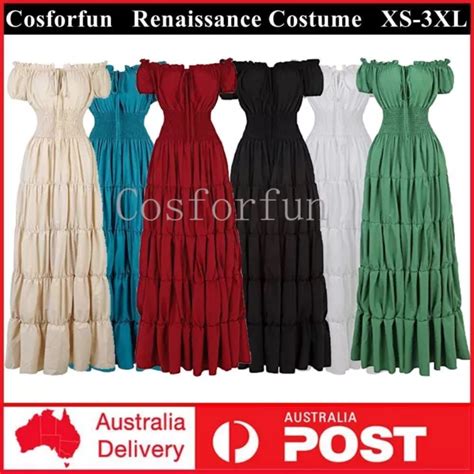 Women Victorian Renaissance Medieval Gothic Midi Dress Costume Ball