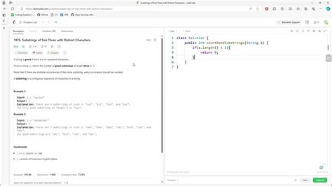 Leetcode 1876 Substrings Of Size Three With Distinct Characters Java Youtube