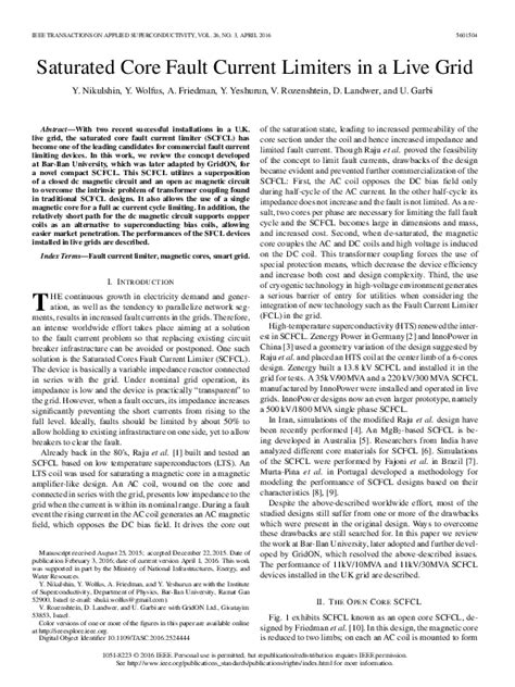 Pdf Saturated Cores Fault Current Limiters In A Live Grid