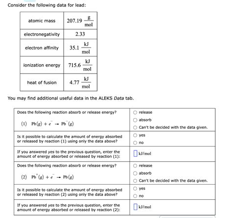 Solved Consider The Following Data For Lead Atomic Mass