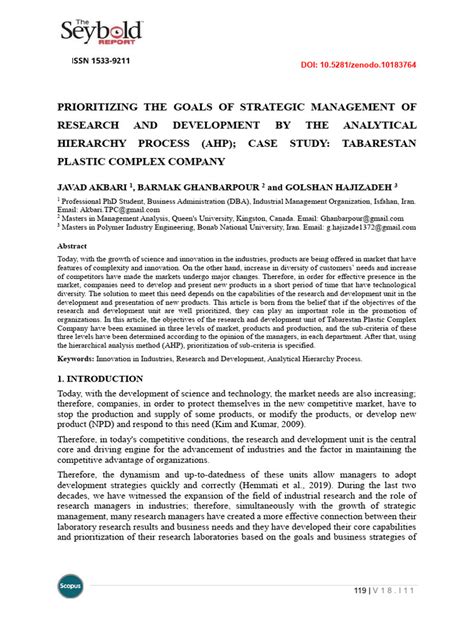 prioritizing the goals of strategic management of research and