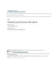 Modern Control Systems Th Edition A Comprehensive Guide To Course Hero
