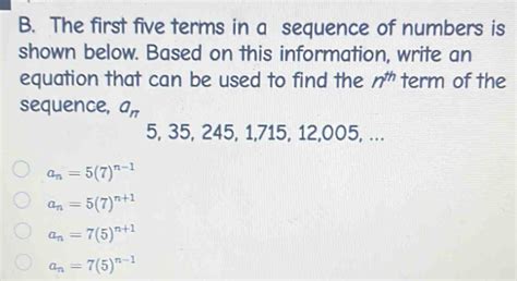solved b the first five terms in a sequence of numbers is shown below