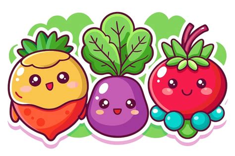귀여운 만화 과일과 채소 캐릭터 프리미엄 Ai 생성 벡터