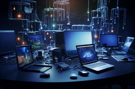 Diverse Computers And Devices Interconnected Within A Lan Environment Generative Ai Stock Image