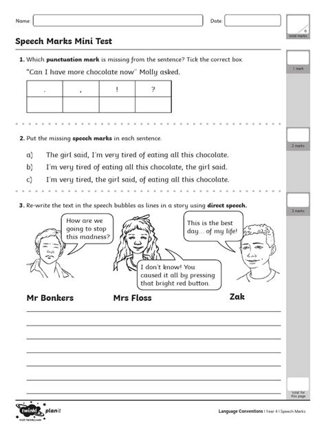 Year 4 Speech Mini Test D Pdf Writing Written Communication