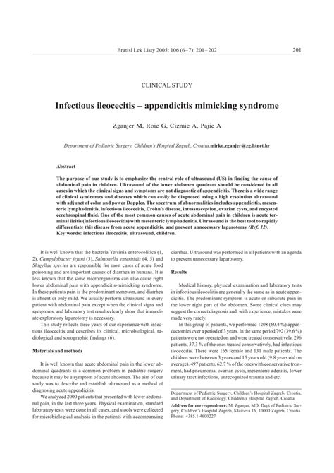 Pdf Infectious Ileocecitis Appendicitis Mimicking Syndrome
