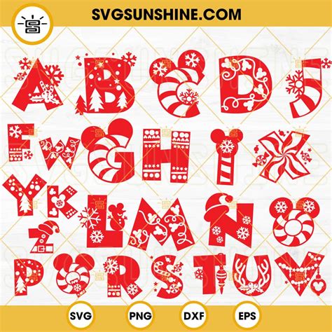 Disney Alphabet Merry Christmas SVG Mickey Alphabet Christmas SVG PNG