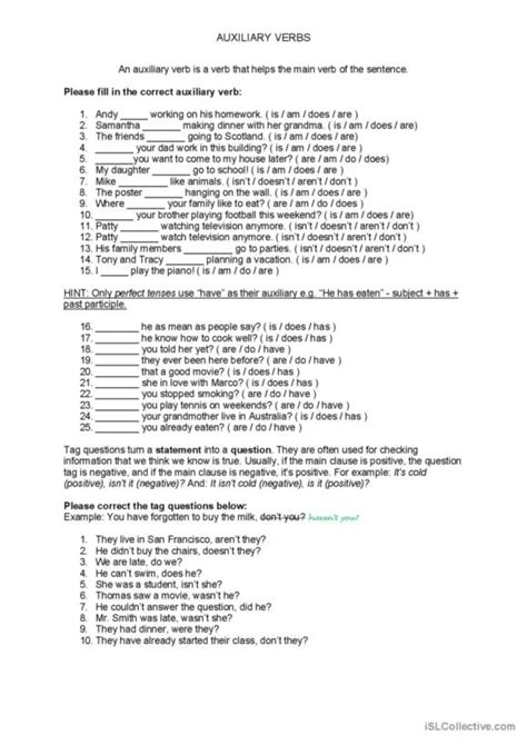 10 Auxiliary Verbs English Esl Worksheets Pdf And Doc