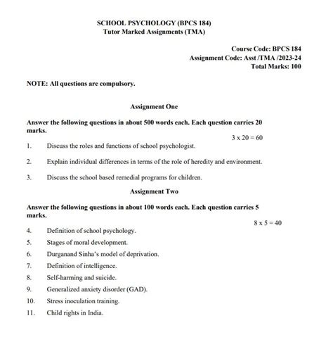 BPCS 184 SCHOOL PSYCHOLOGY In English Solved Assignment 2023 2024 Free