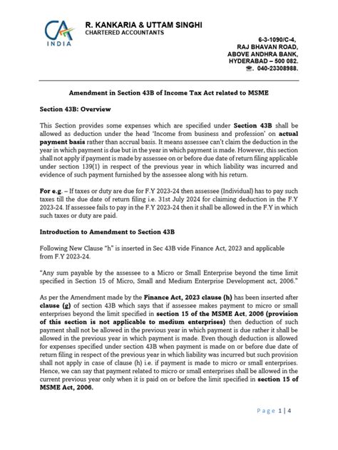 Amendment In Section 43b Of Income Tax Act Related To Msme Pdf
