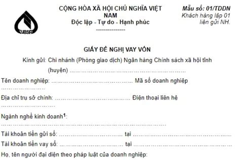 Mẫu giấy đề nghị vay vốn đối với Dự án Chương trình phát triển doanh nghiệp nhỏ và vừa vay vốn