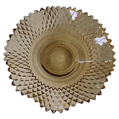 Vintage Ruffle Wave Edge Amber Plate With Diamond Pattern For Sale At