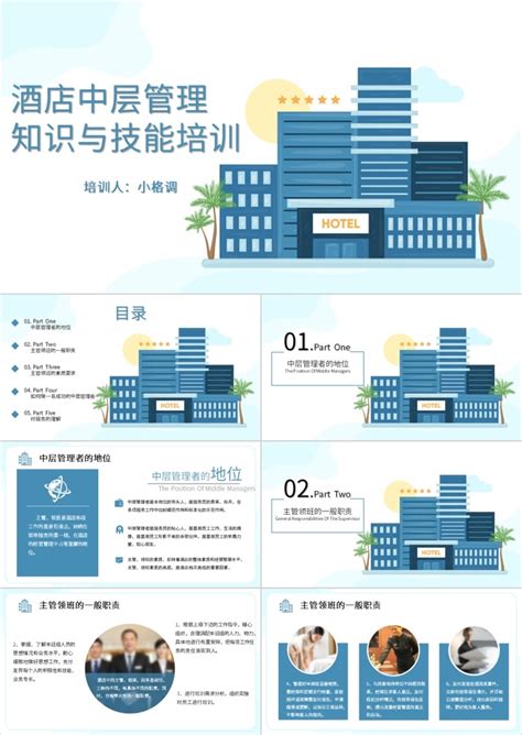 扁平风酒店中层管理知识与技能培训ppt模板【22页】 格调办公
