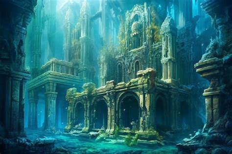 Premium AI Image Ancient Atlantis Sunken In Ocean Depths