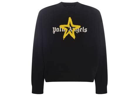 Palm Angels Star Sprayed Logo Crew Sweat Black And Yellow Court Order