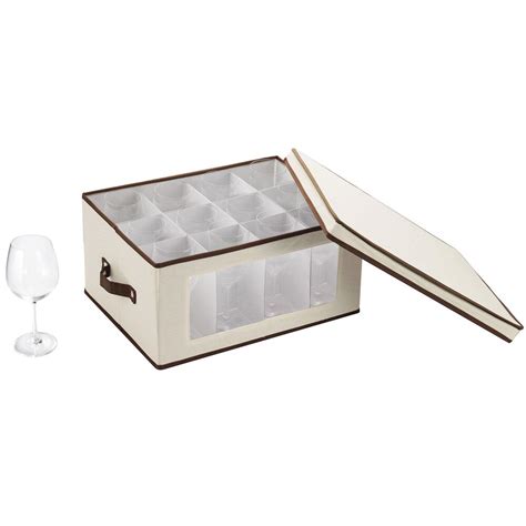 Villacera Natural With Brown Trim Balloon Wine Glass Storage Chest