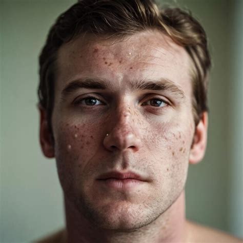 A Closeup Of A Man Showing A Rash On His Face With Pimple Spots