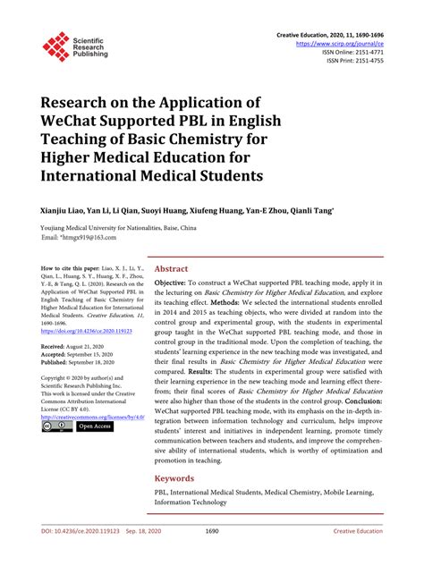 Pdf Research On The Application Of Wechat Supported Pbl In English Teaching Of Basic Chemistry